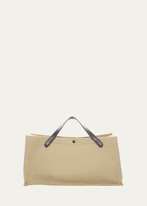 The Row Idaho Tote Bag In Cotton Twill And Leather - Bgsh Beige